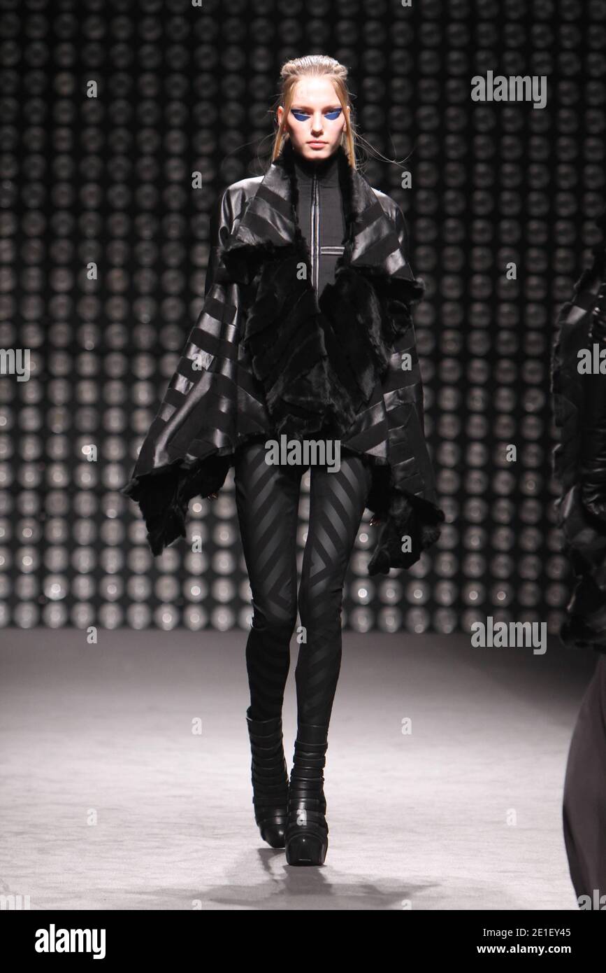 A model displays a creation designed by British Designer Gareth Pugh ...