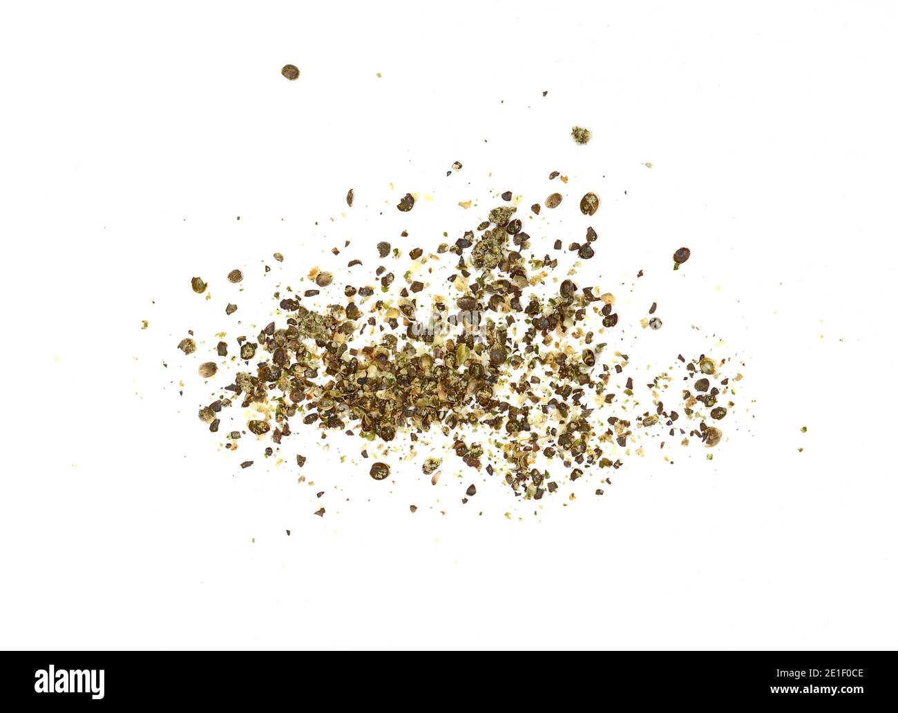 Ground hemp seed isolated on white background. Hemp seeds, a plant ...