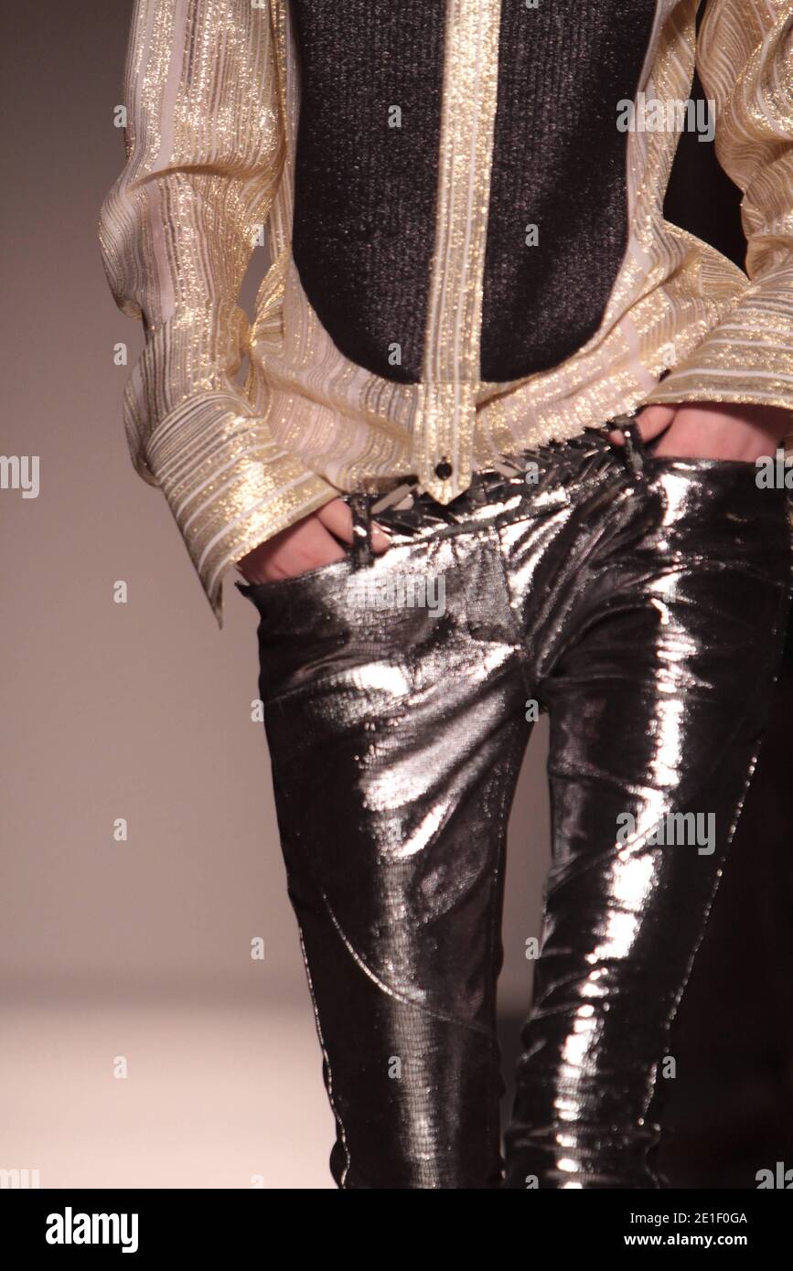 A model displays a creation designed by Christophe Decarnin for Balmain ...