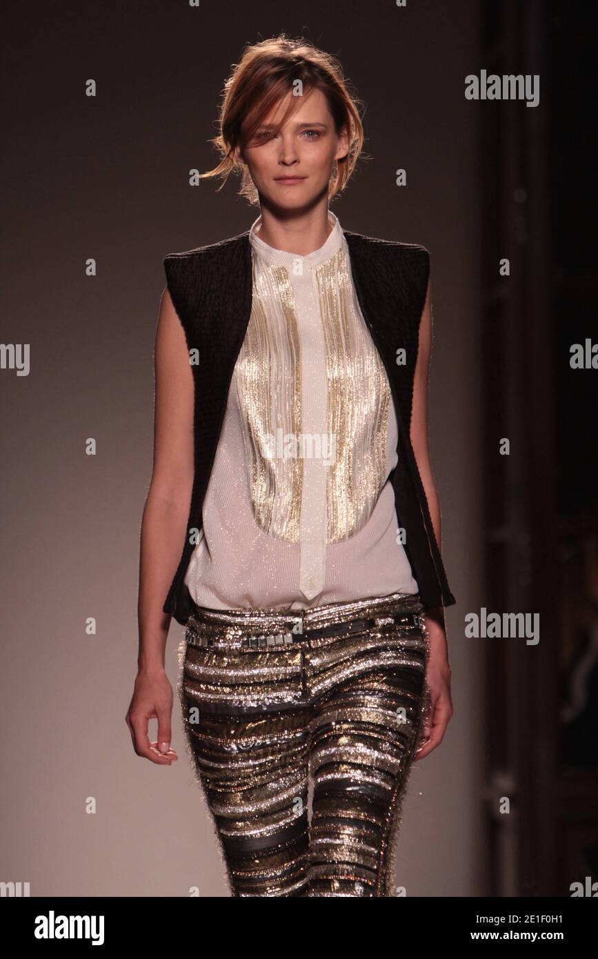 A model displays a creation designed by Christophe Decarnin for Balmain ...