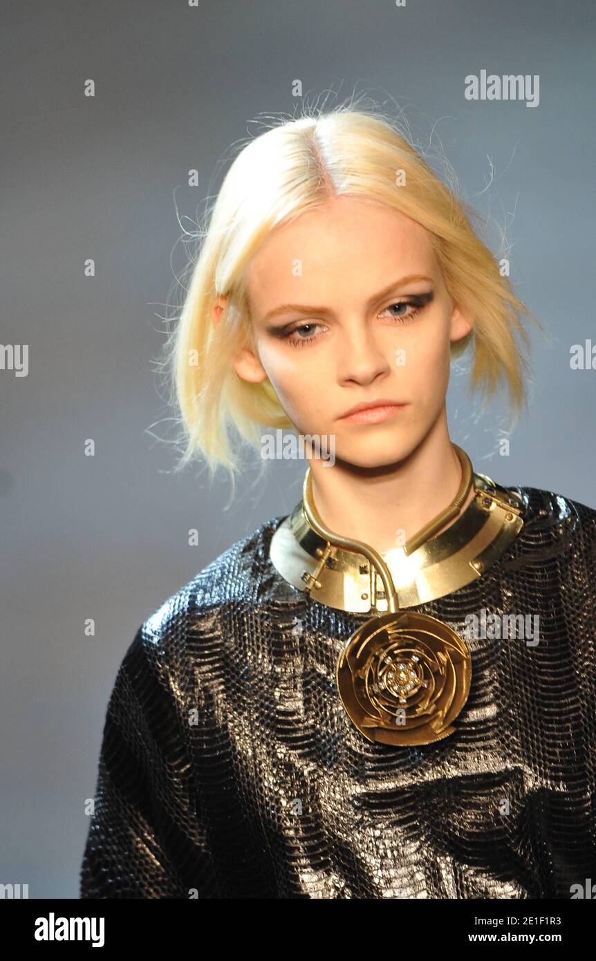 A model displays a creation designed by Alber Elbaz for Lanvin Fall ...