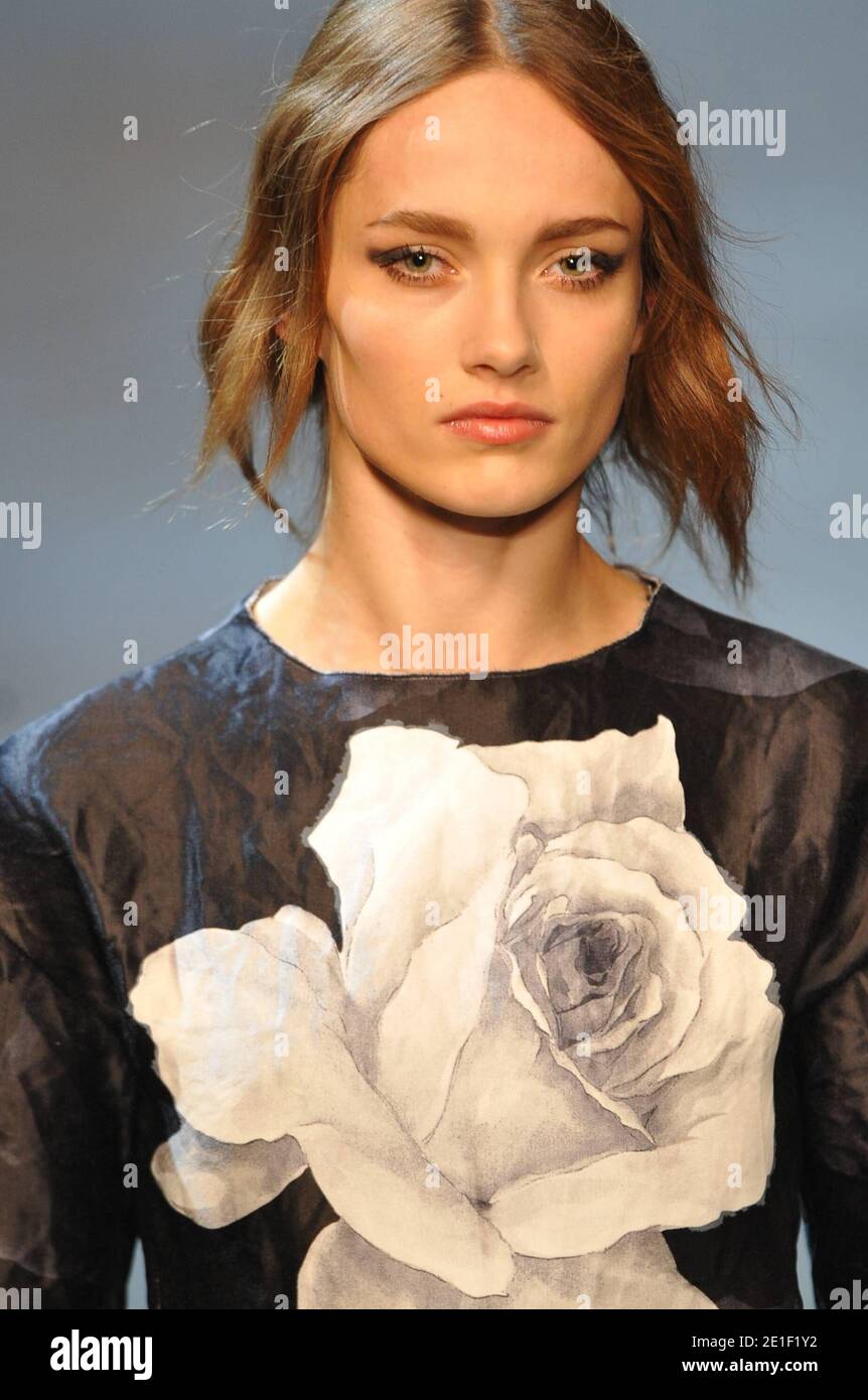 A model displays a creation designed by Alber Elbaz for Lanvin Fall ...