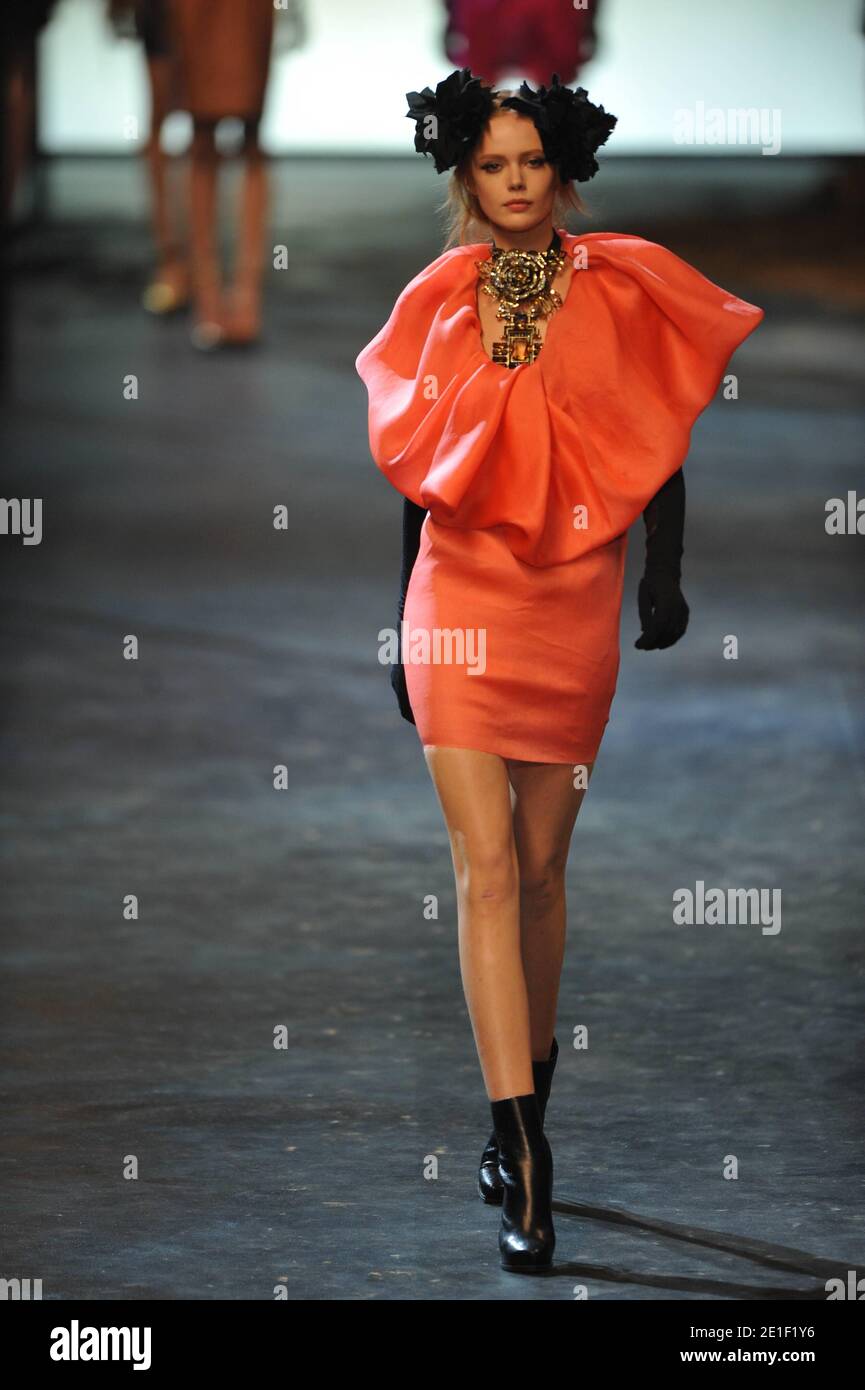 A model displays a creation designed by Alber Elbaz for Lanvin Fall ...