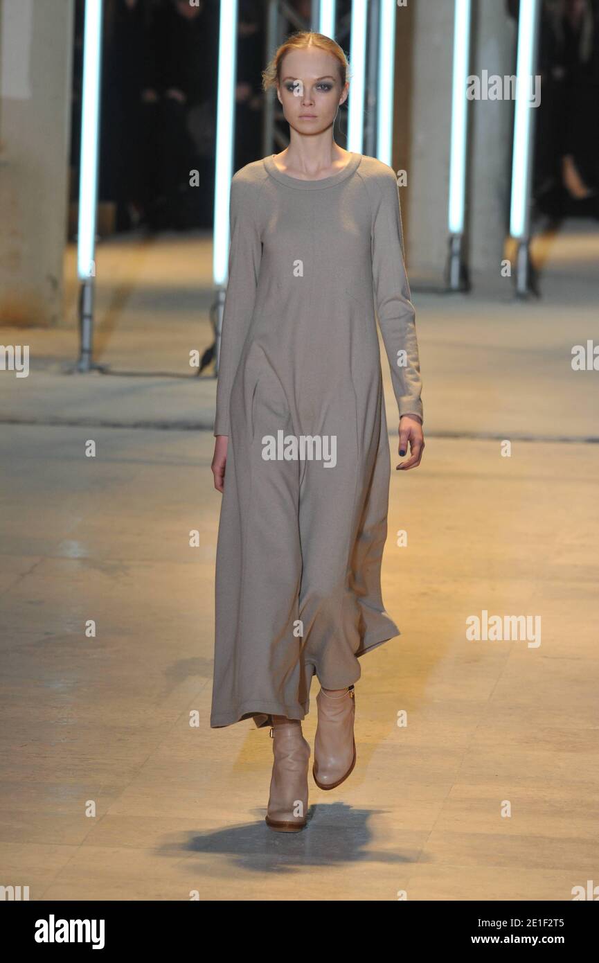 A model displays a creation designed by Cedric Charlier for Cacharel Fall-Winter 2011/2012 Ready ...