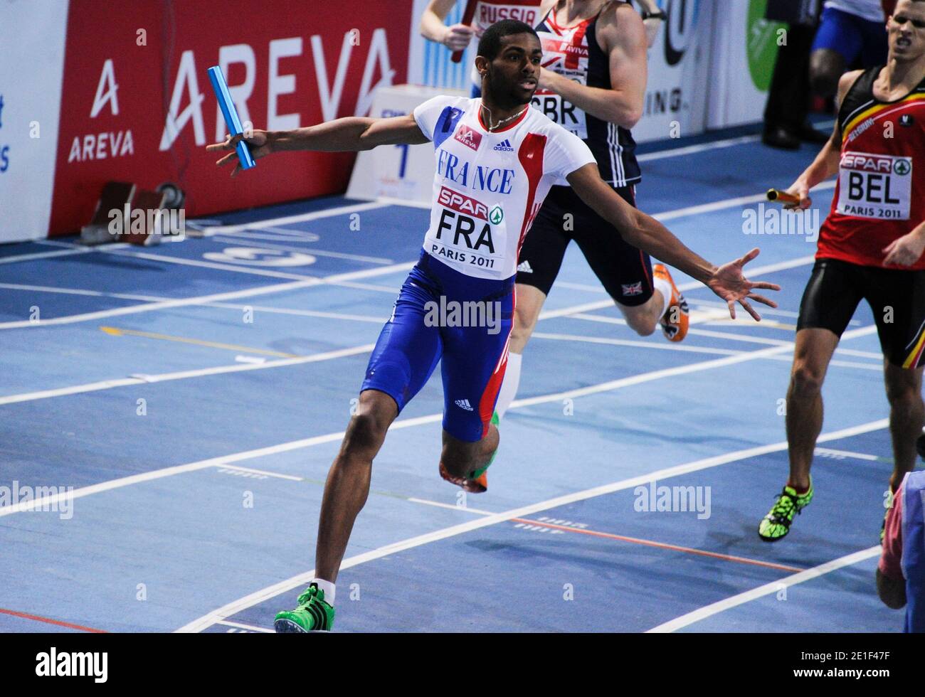 France's team wins the 4X400 meters during the European Indoor ...