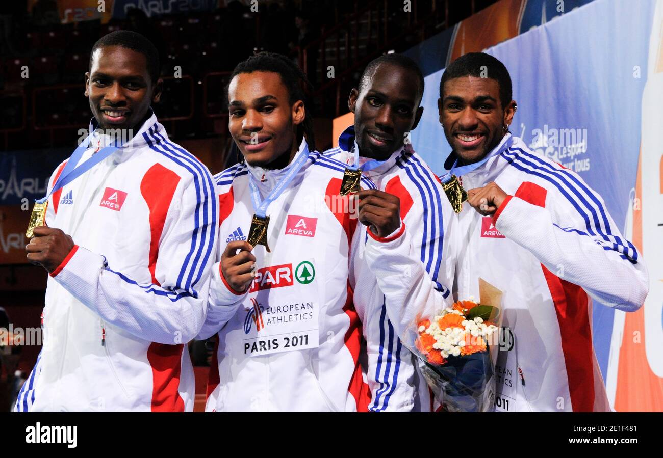 France's team wins the 4X400 meters during the European Indoor ...