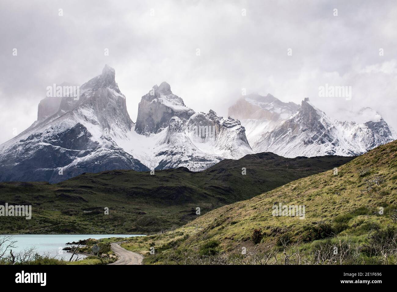 View of the Majestic Torres del Paine from Lake Pehoe Stock Photo - Alamy