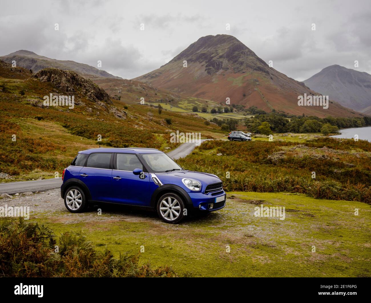 Car parked near lake in the Lake District National Park, UK Stock Photo ...
