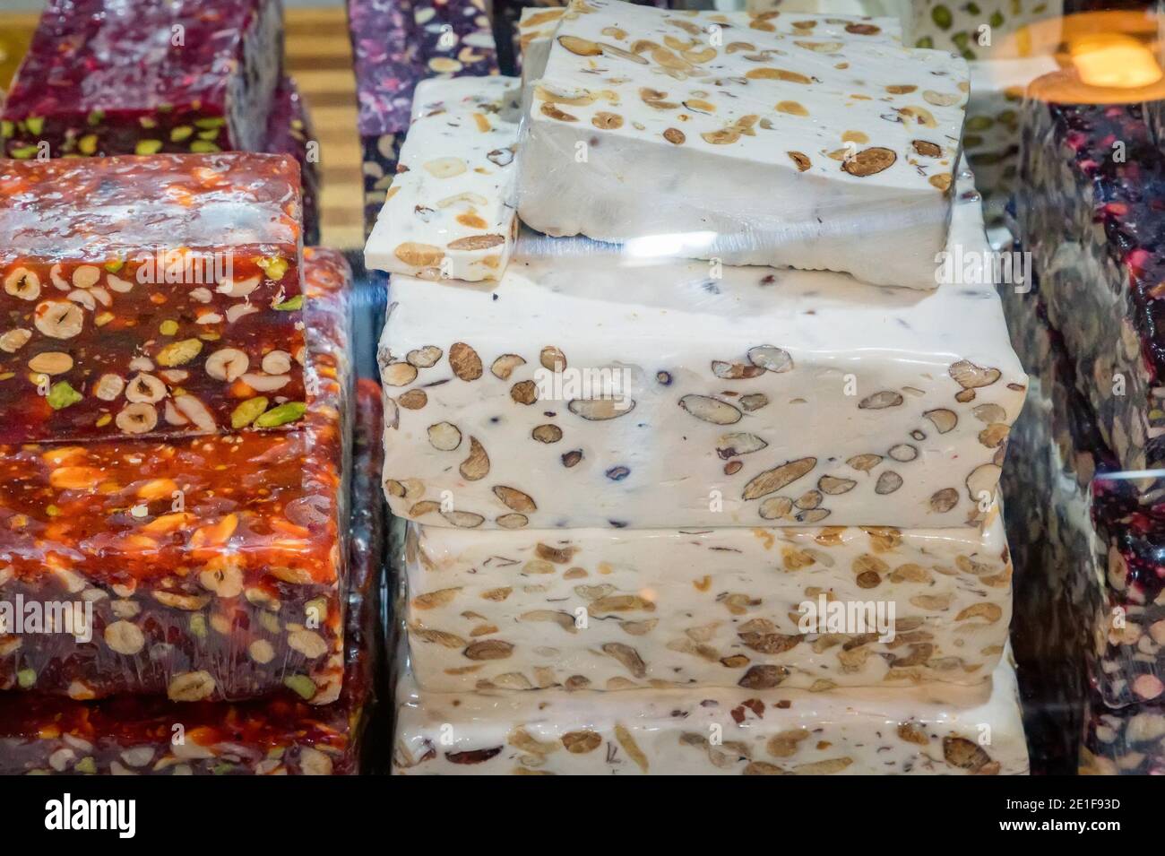Turkish delight types with dried fruits and dried fruits. Selective ...