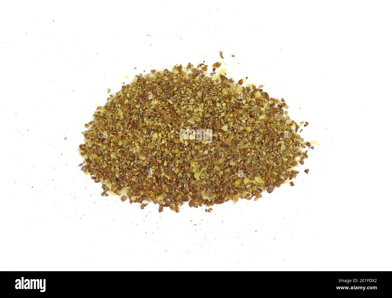 Organic Linseed or Flaxseed (Linum usitatissimum) isolated on white background. Ground or ...