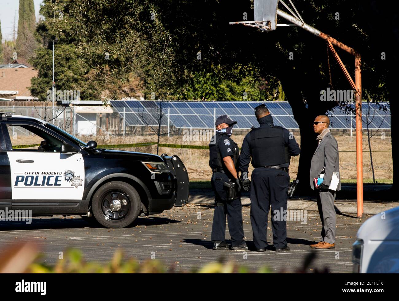 Modesto, California, U.S.A. 29th Dec, 2020. Modesto Police, alone with ...