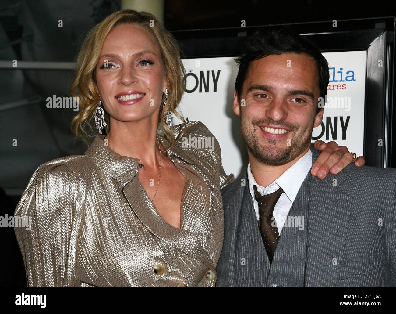 Uma Thurman and Jake Johnson arriving for the premiere of Magnolia ...