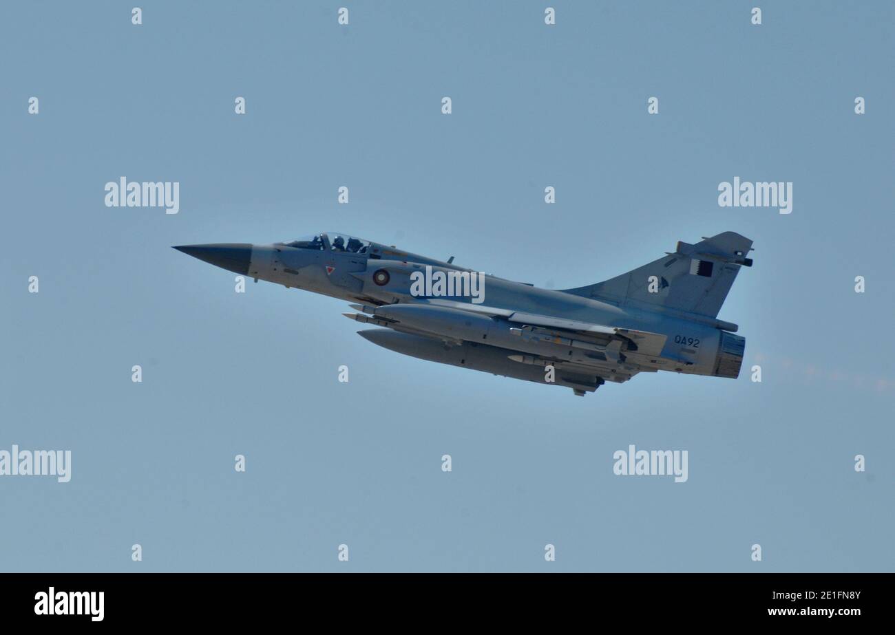 A Qatar Emiri Air Force Dassault Mirage 2000-5 fighter jet takes off as ...