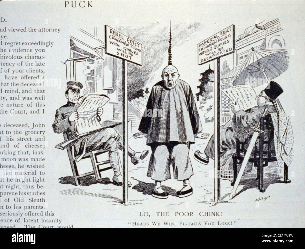 Lo, the poor chink! ''Heads we win, pigtails you lose!'' Stock Photo ...