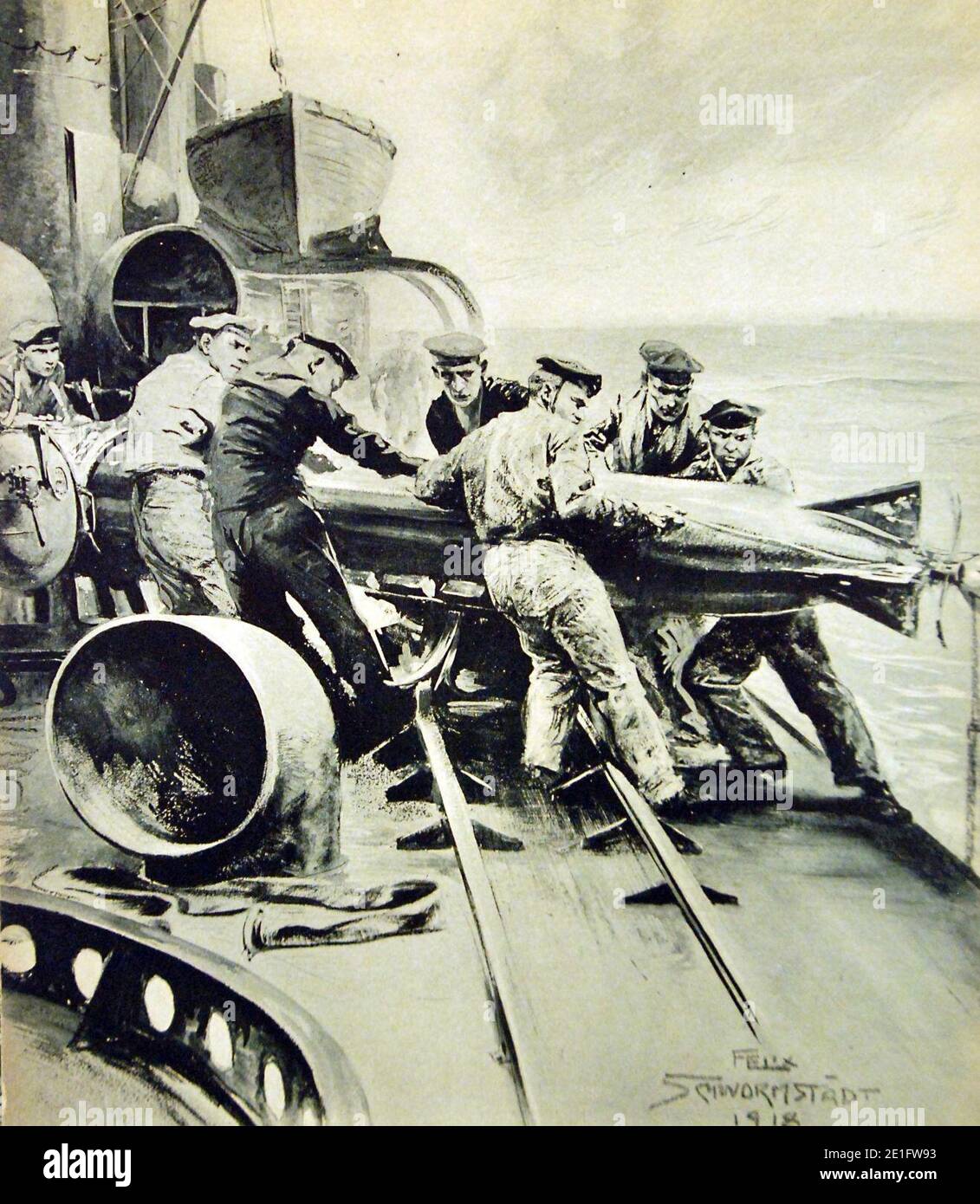 Loading a torpedo tube, artwork by Felix Schwormstadt, WWI (27443635324 ...