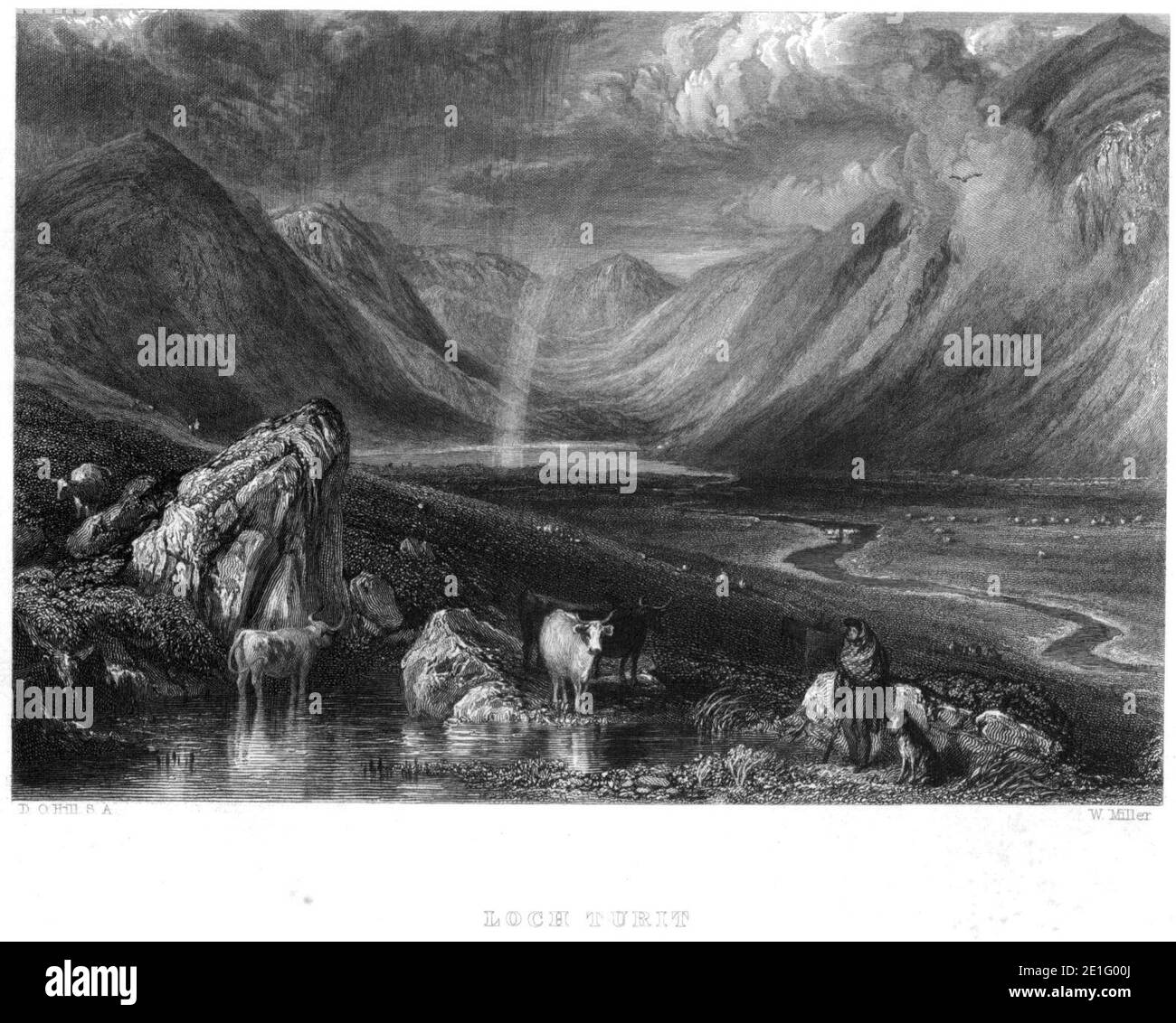 Loch Turit engraving by William Miller after D O Hill Stock Photo - Alamy