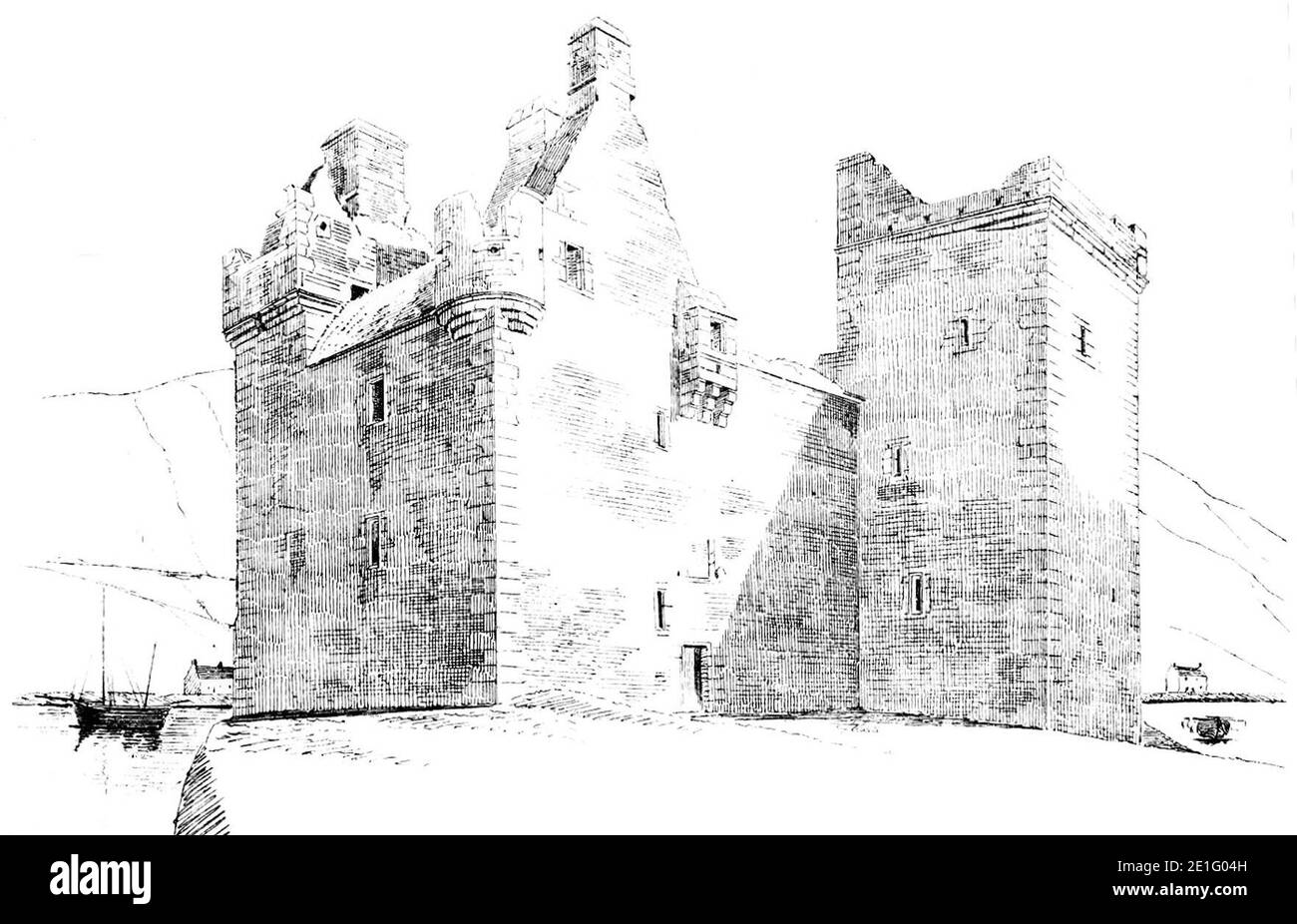 Lochranza Castle W drawing Stock Photo - Alamy