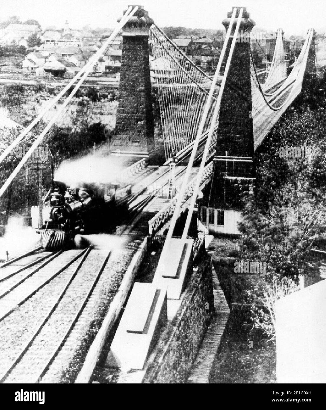 Locomotive Crossing the Suspension Bridge Stock Photo - Alamy