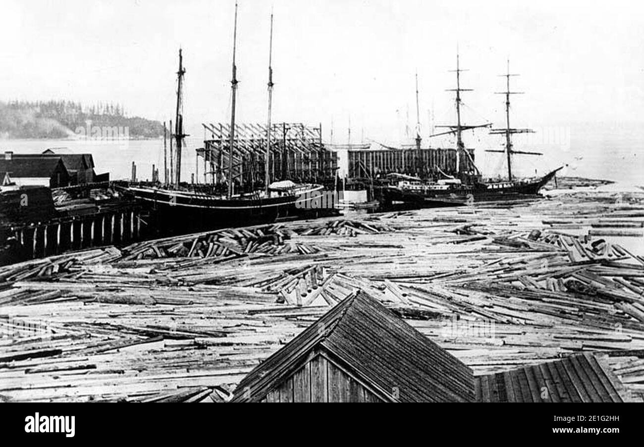 Log booms of Yesler Mill, Seattle, 1878 Stock Photo - Alamy