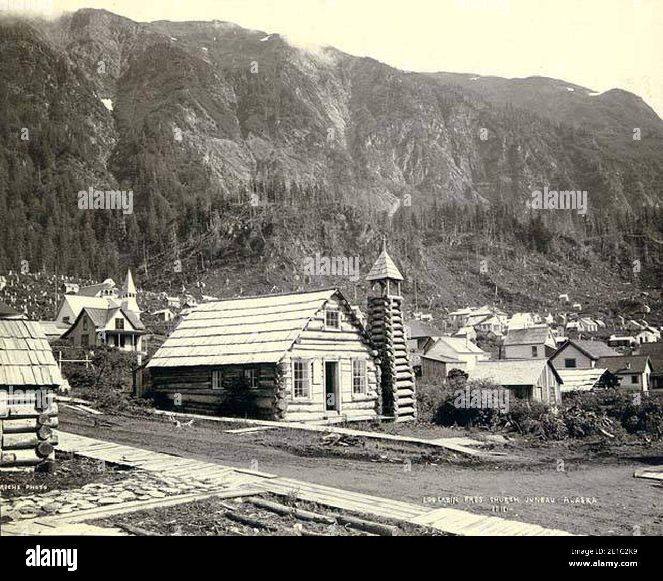 Log cabin Presbyterian Church, Juneau, Alaska, ca 1897 Stock Photo - Alamy