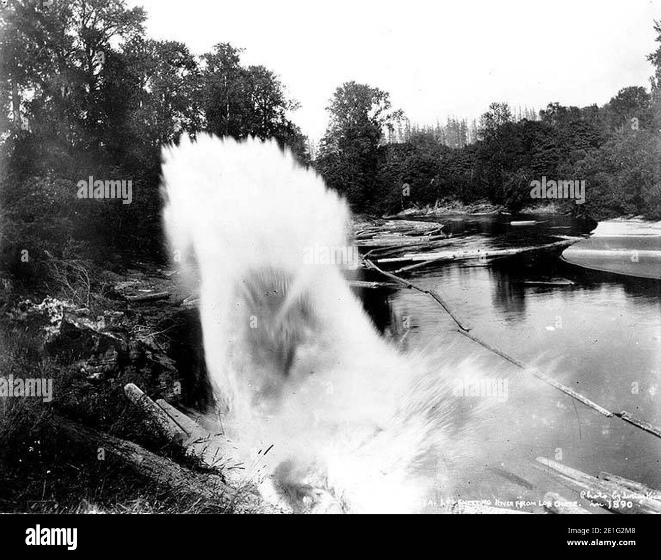 Log entering river from log chute, Washington, 1890 Stock Photo - Alamy