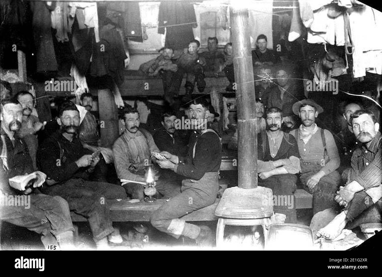 Loggers in bunkhouse interior, unidentified logging camp, Washington ...