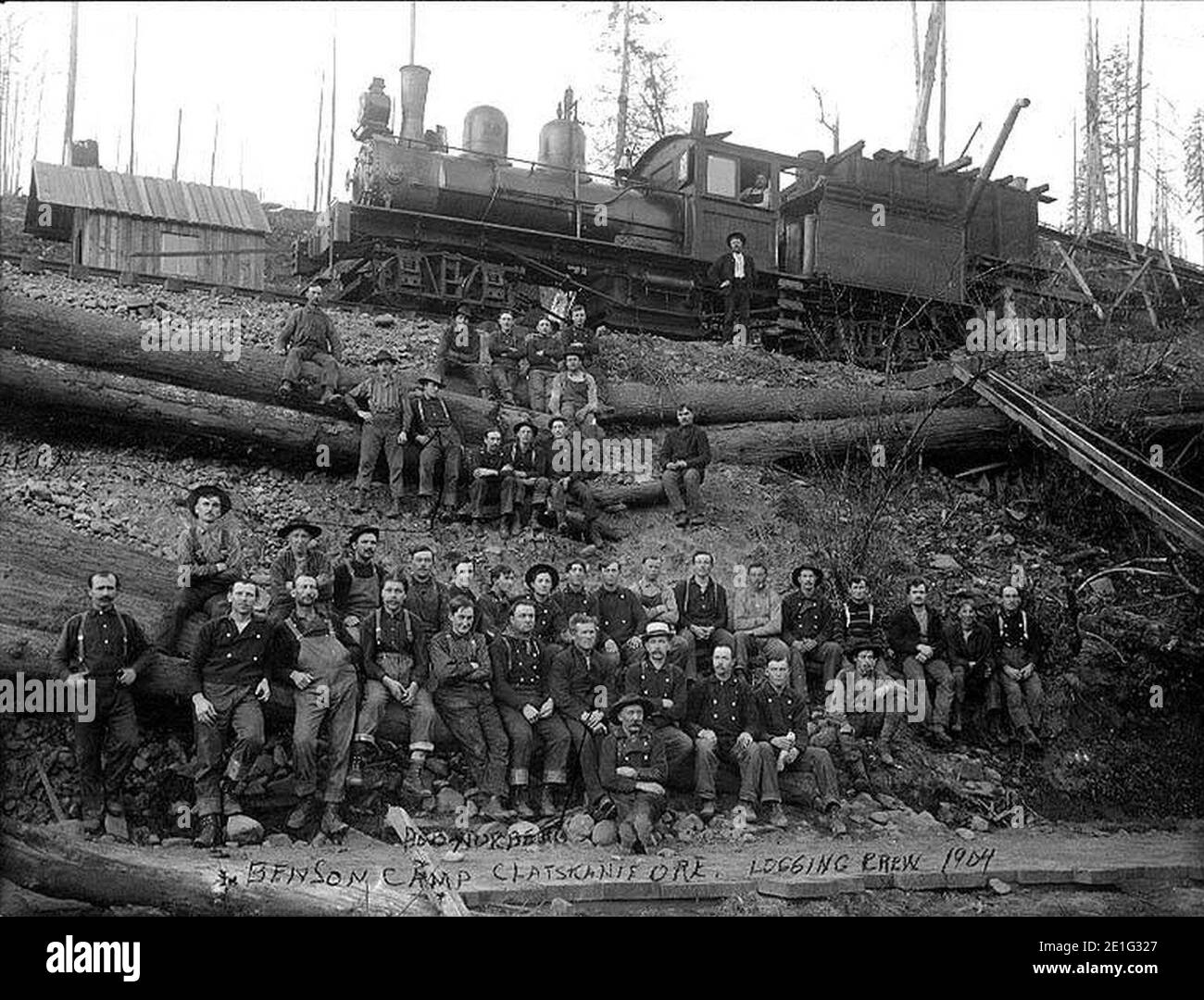 Logging crew and railroad, Benson Camp, Clatskanie, Oregon, 1904 ...