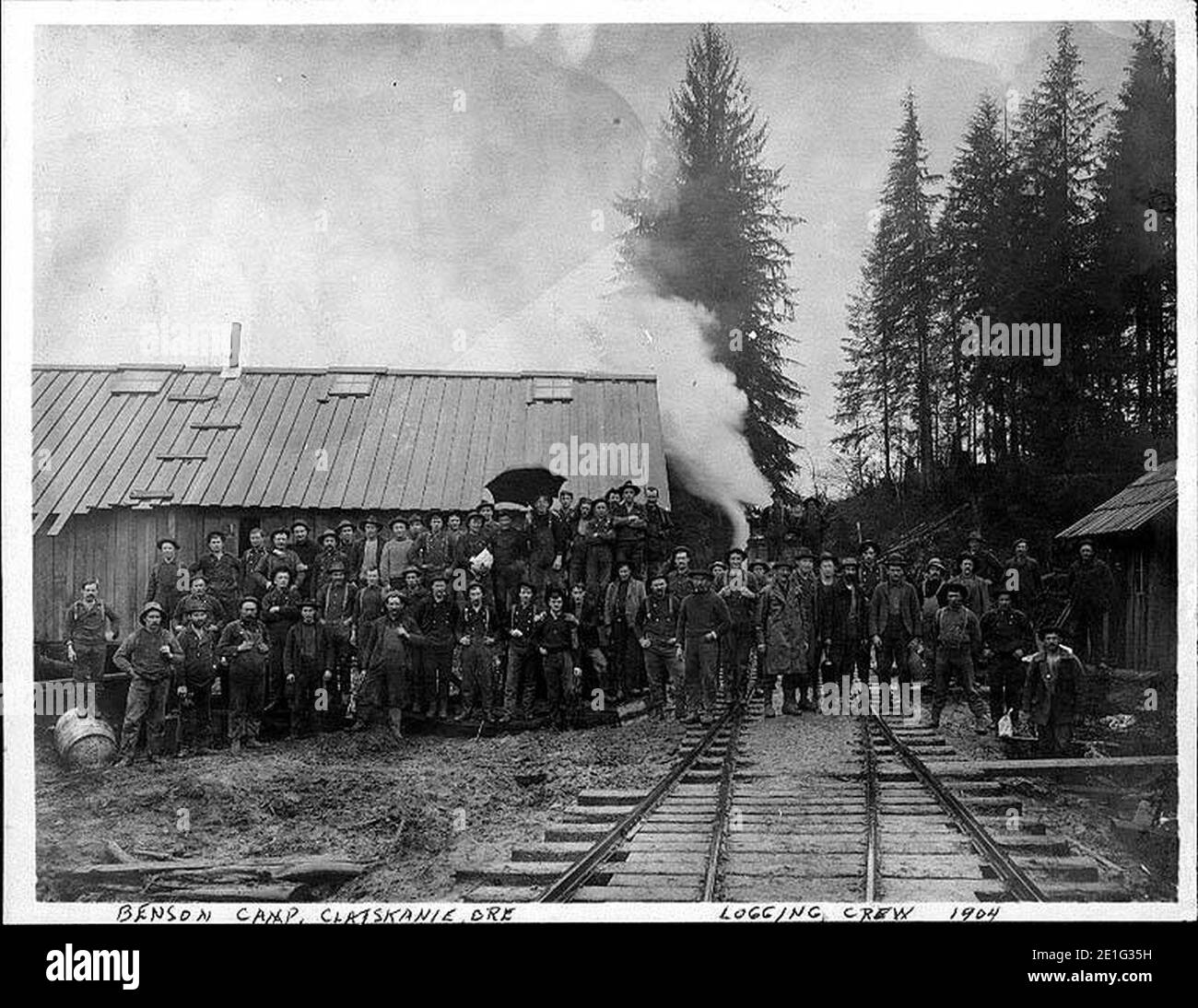 Logging crew, Benson Camp, Clatskanie, Oregon, 1904 (INDOCC 47 Stock ...