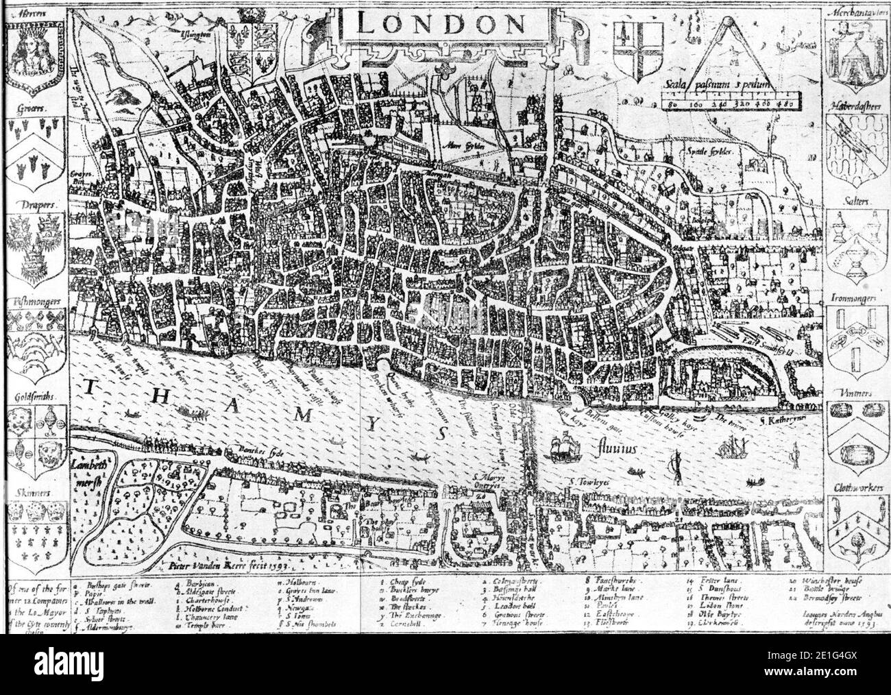 London - John Norden's map of 1593 version 2 Stock Photo - Alamy