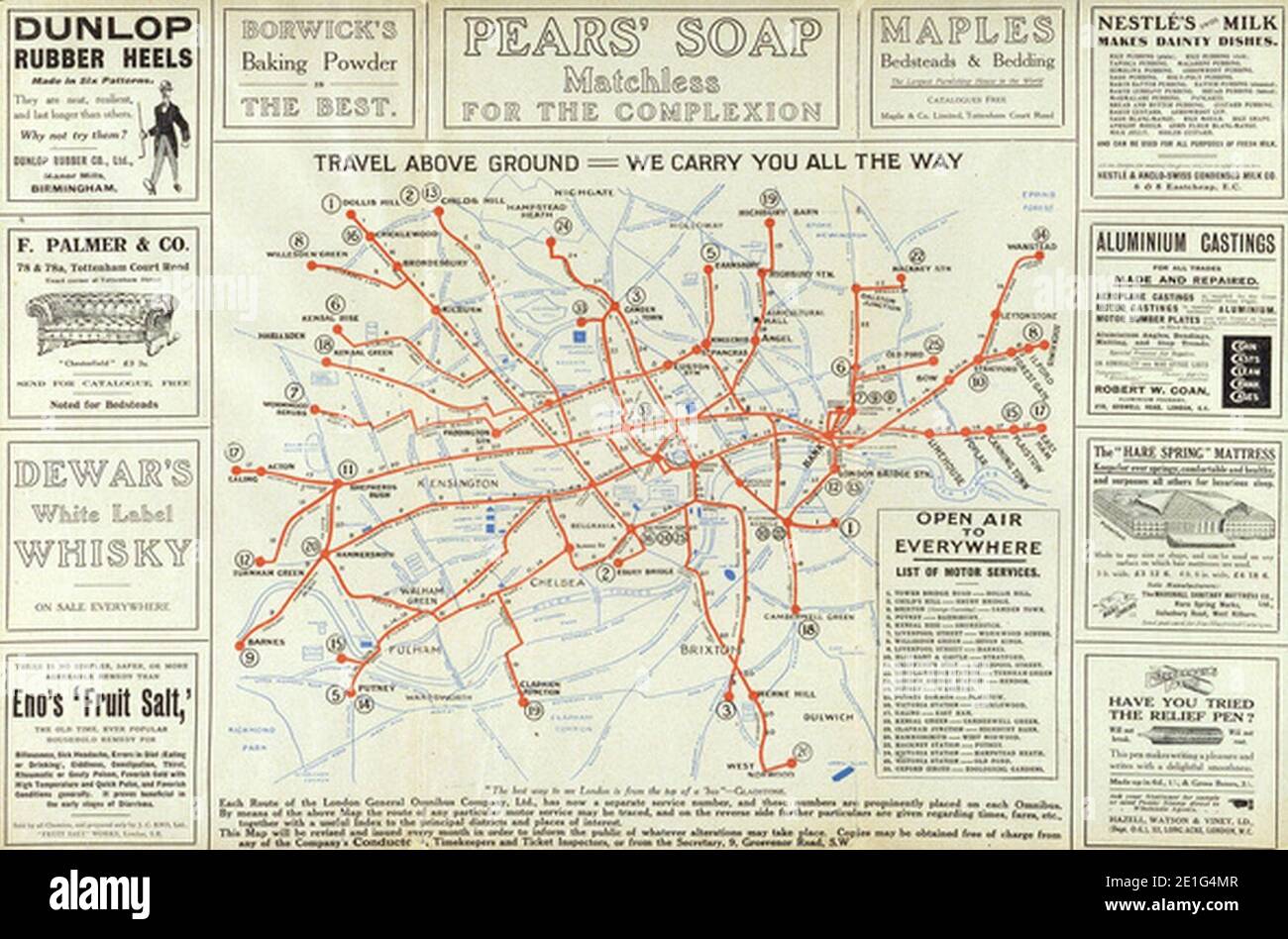 London General Omnibus Company route map March 1911 Stock Photo - Alamy