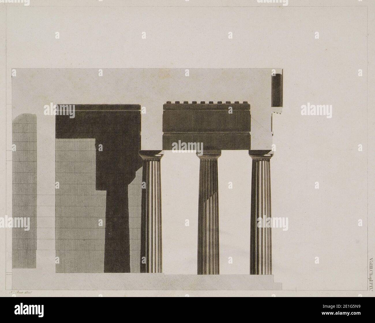 Longitudinal section of the Eastern portico and pronaos - Stuart James ...