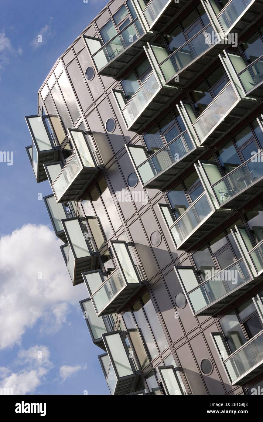 Balcony detail, Abito housing, Salford Quays, Manchester, England, UK ...