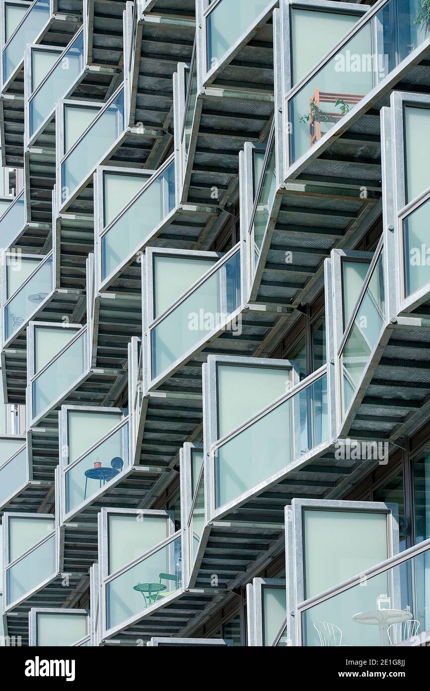 Balcony detail, Abito housing, Salford Quays, Manchester, England, UK ...