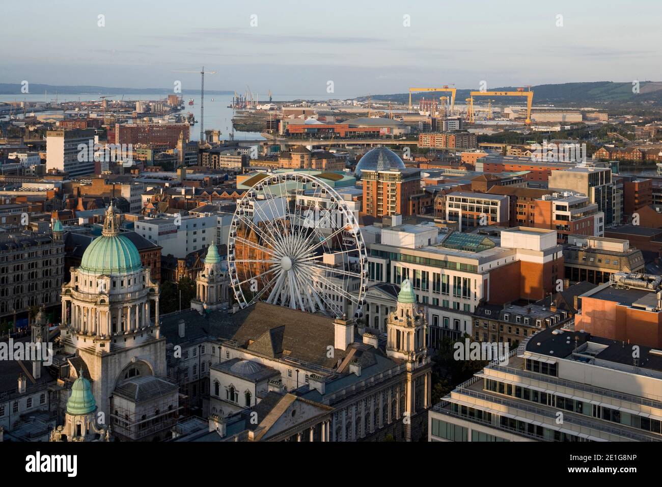 Belfast city centre looking towards the docks and estuary Stock Photo ...