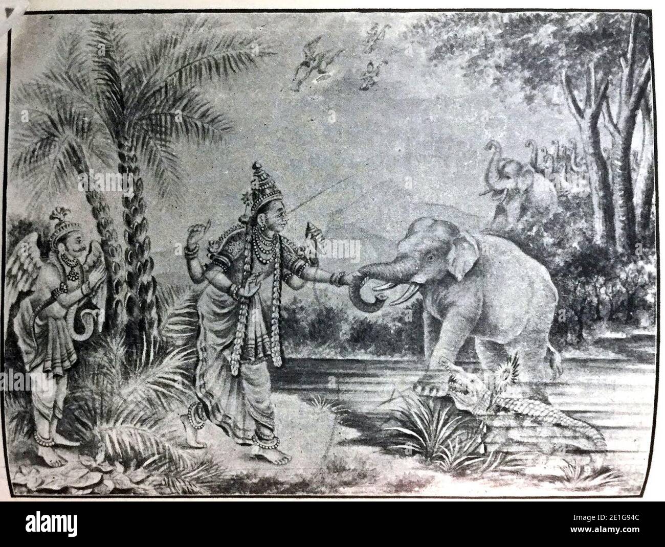 Lord Vishnu saved the elephant from a crocodile-Gajendra Moksha Stock ...