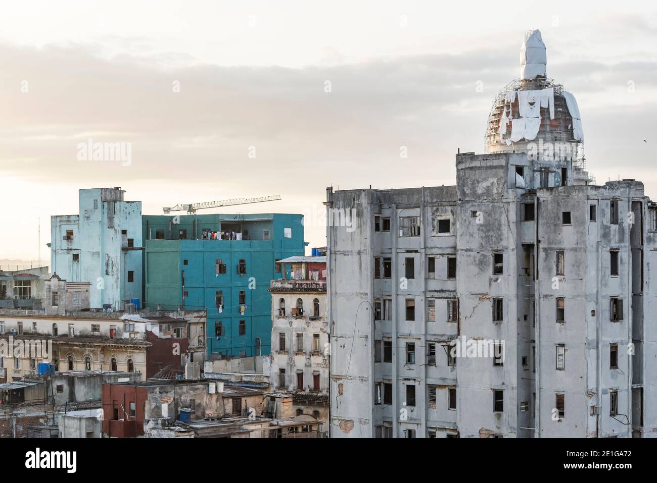 The dome of the Capitol of Havana under refurbishment hidden by the ...