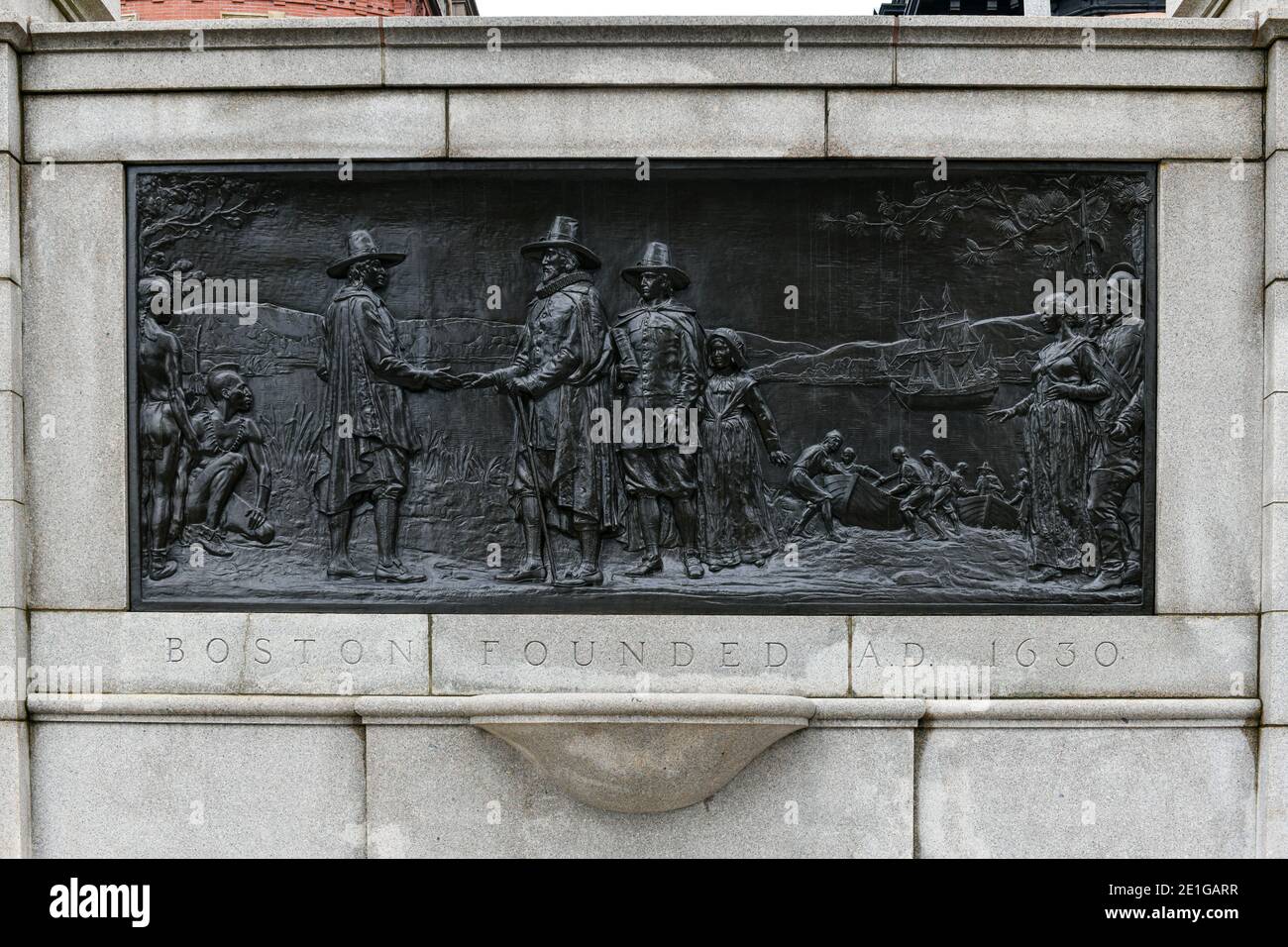The Founders Memorial, also known as Founding of Boston, is a 1930 ...