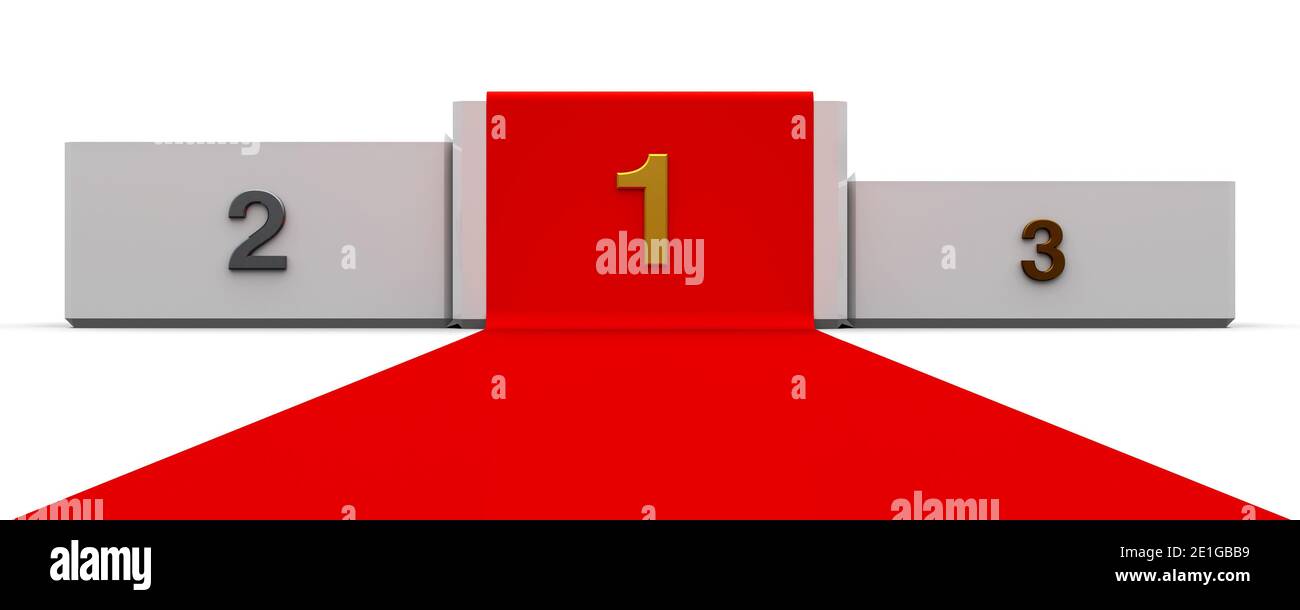 White podium with three rank places and red carpet, three-dimensional ...