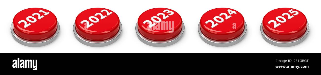 Red 2021, 2022, 2023, 2024, 2025 buttons isolated on white background ...