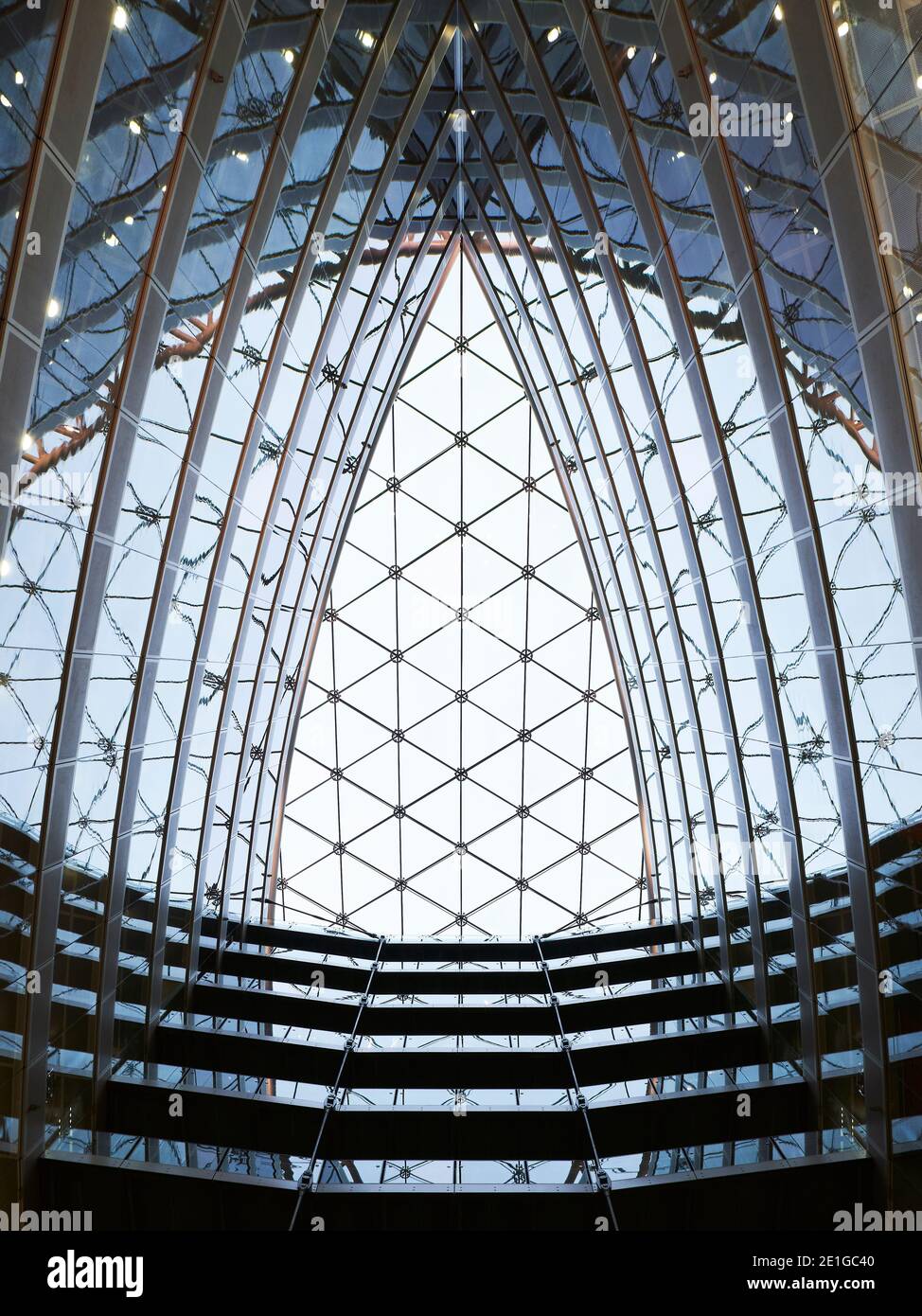 Interior atrium, The Point, Paddington Basin, London UK. A high-end ...