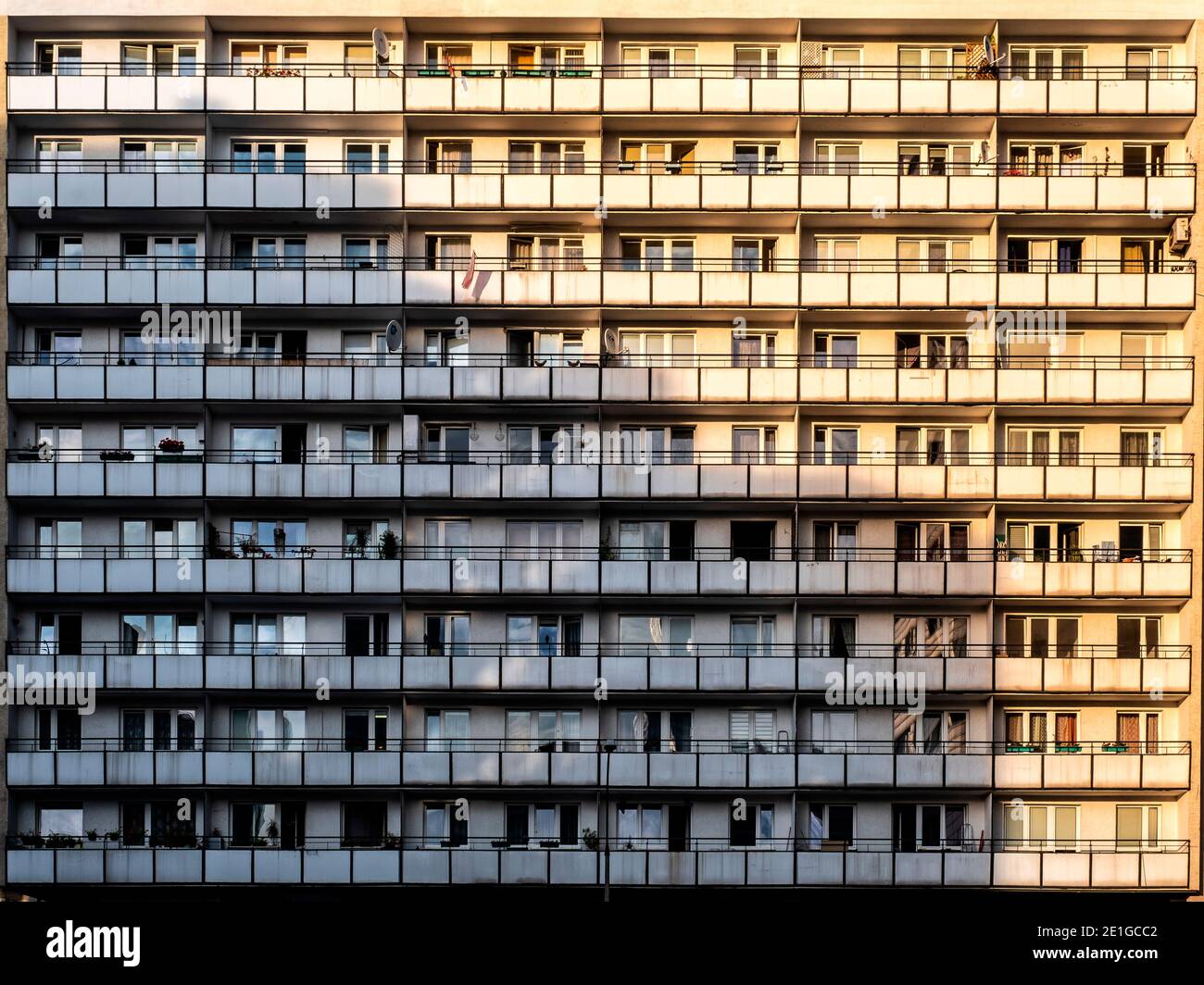 Exterior view of an apartment block, typical of the Post Soviet ...