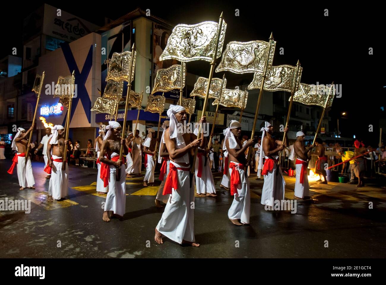 Provincial Flags being carried by men along a street in Kandy, Sri ...