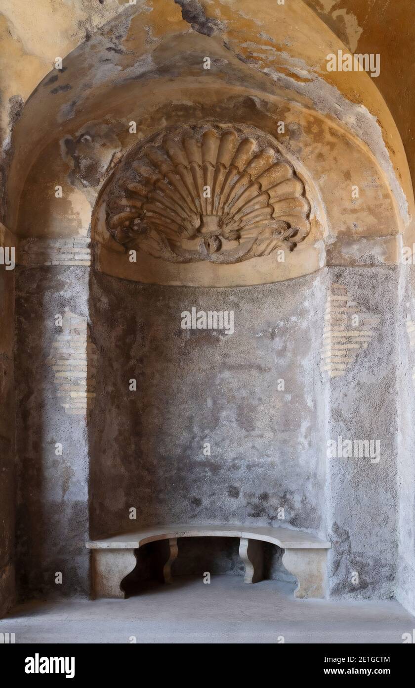 A sitting area in the Roman Forum in Rome, Italy. Completed circa 300 ...