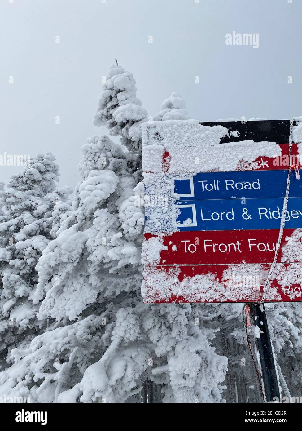 Trails sign at snow day at Stowe Mountain resort, Vermont Stock Photo ...