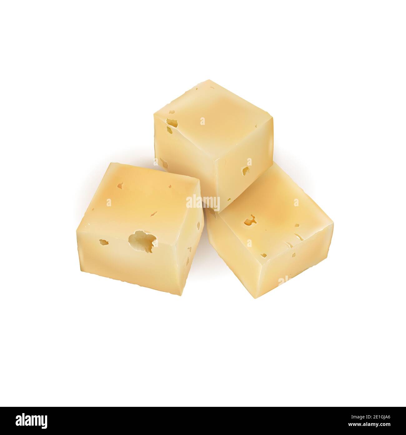 Composition of three cubes of yellow cheese Stock Photo - Alamy