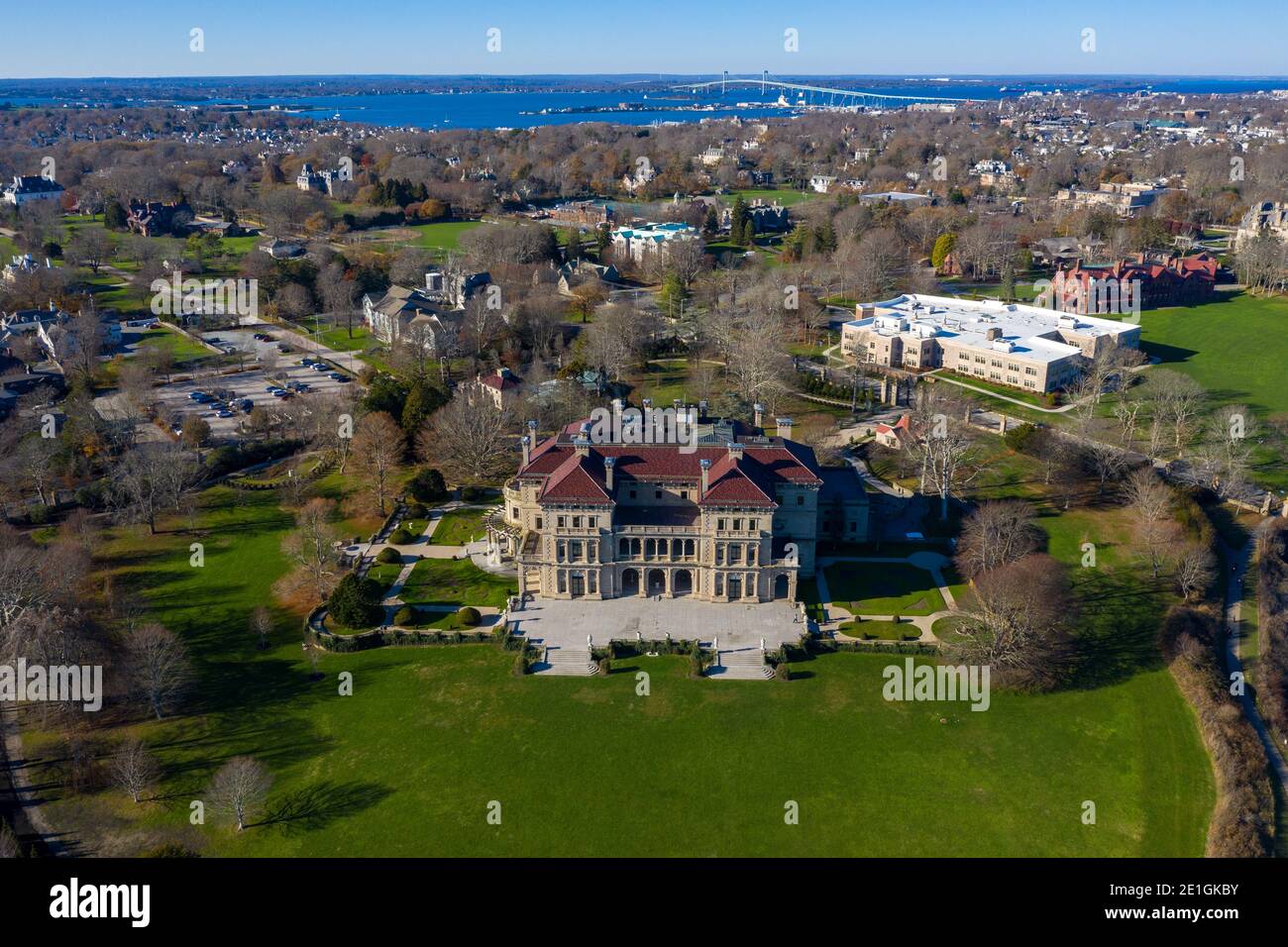 Newport, RI - Nov 29, 2020: The Breakers and Cliff Walk aerial view ...