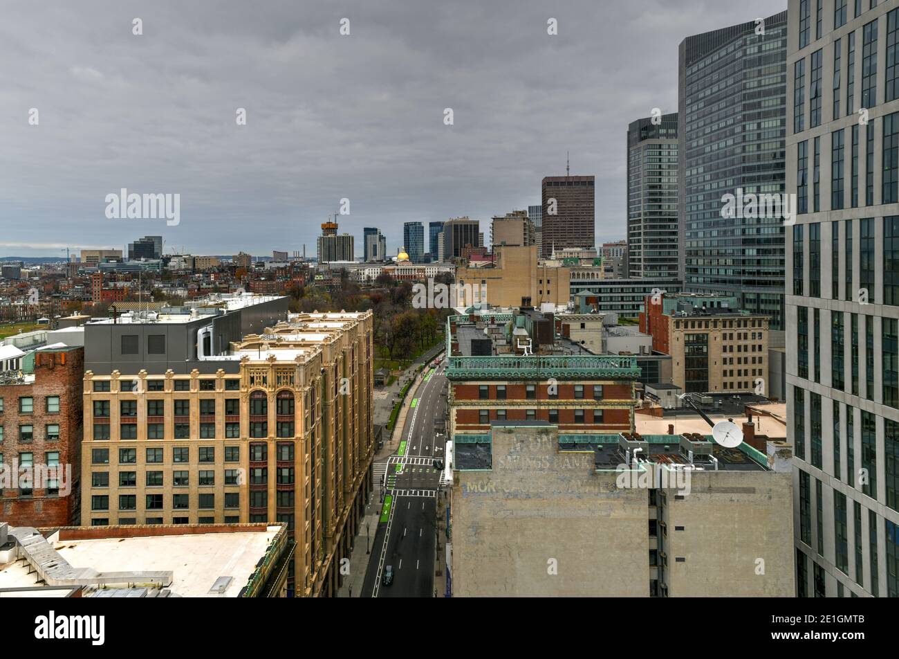 Aerial view of the Boston Skyline from Chinatown in Massachusetts Stock ...