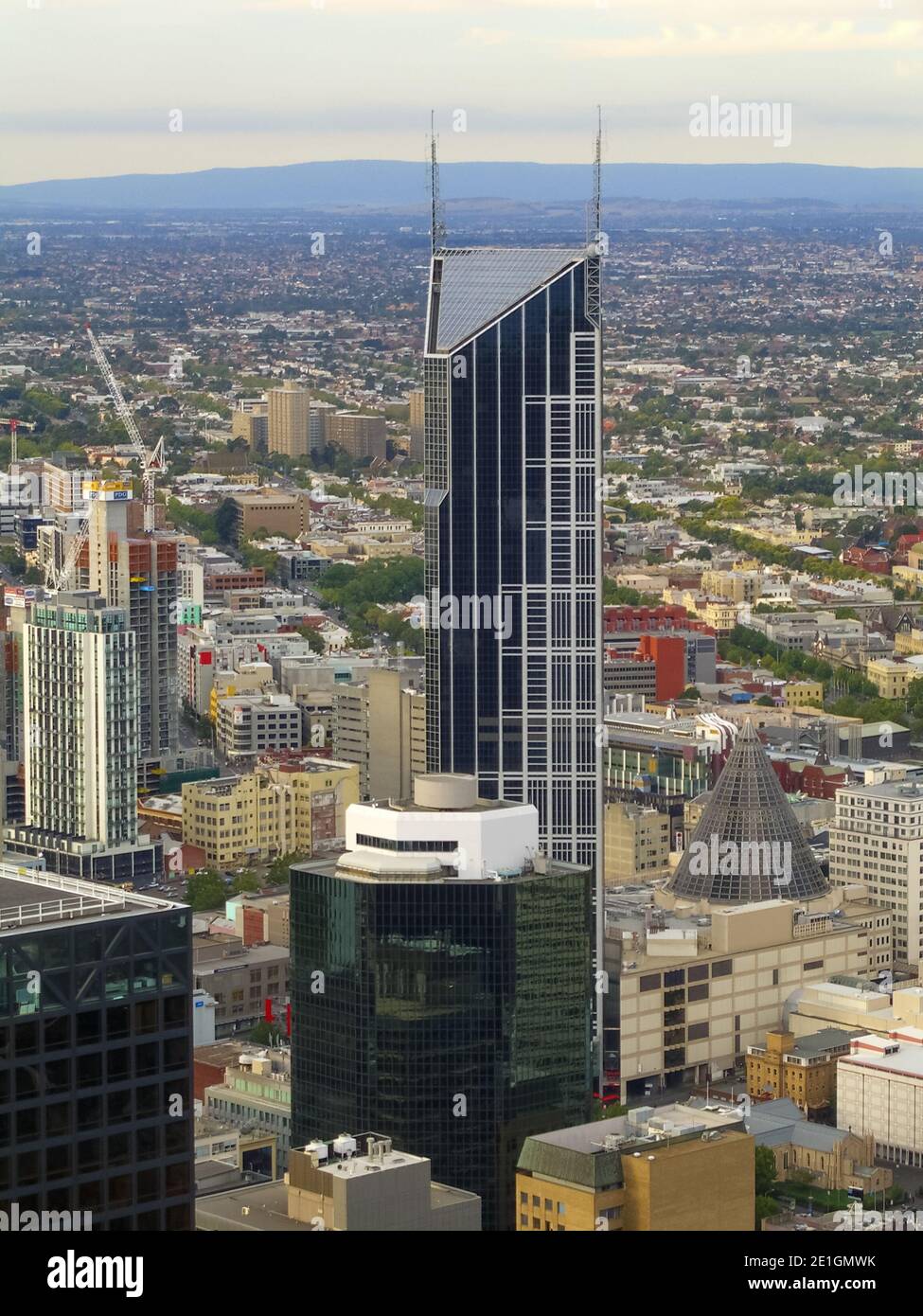 Aerial view of the Melbourne Central Tower in the Central Business ...