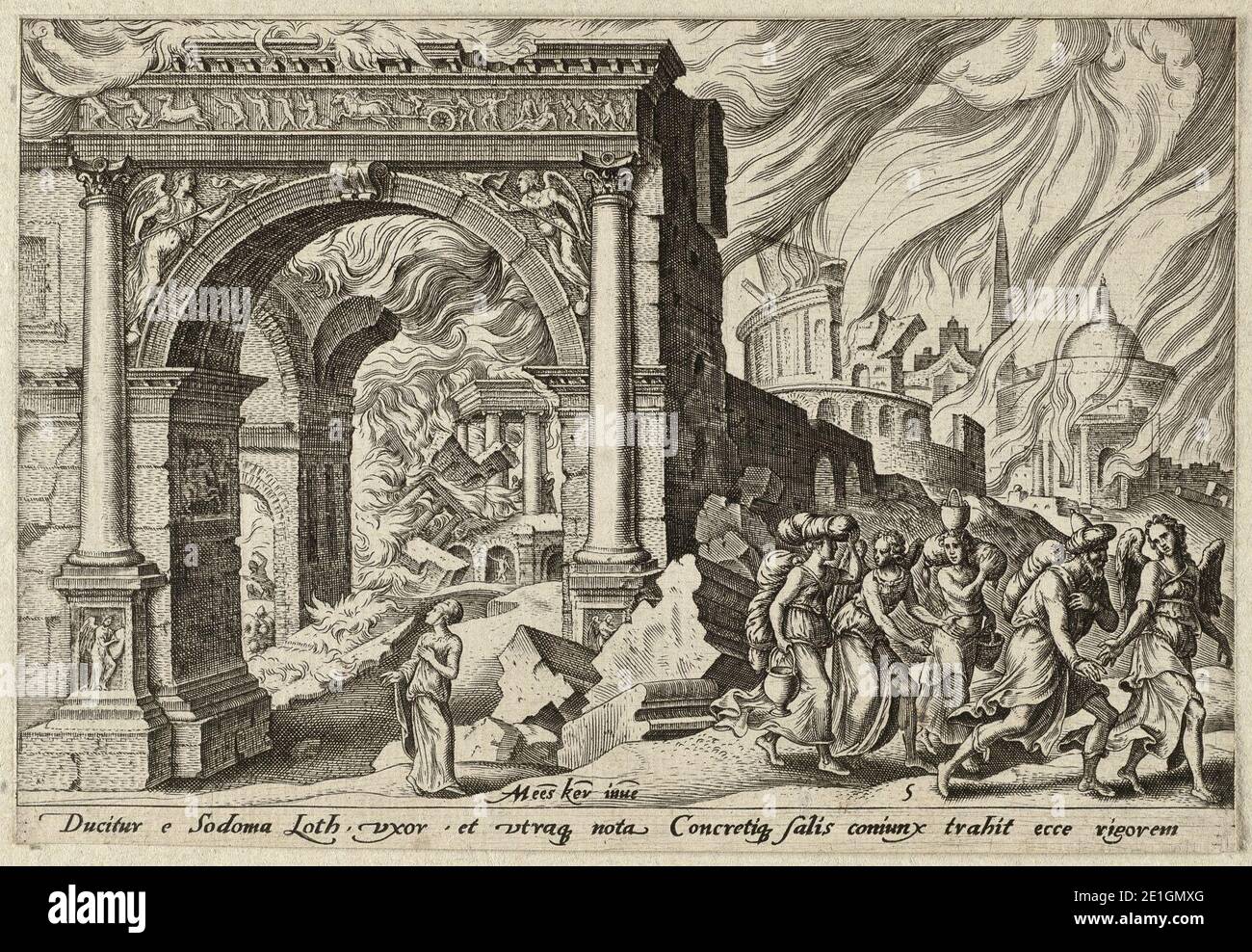 Loth en zijn familie verlaten de stad Sodom Genesis 1915-26 Stock Photo ...