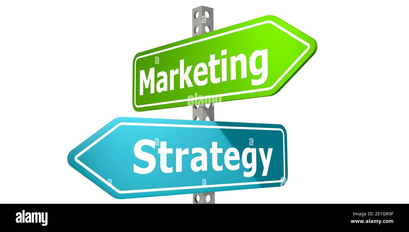 Road sign with marketing strategy word isolated, 3d rendering Stock ...